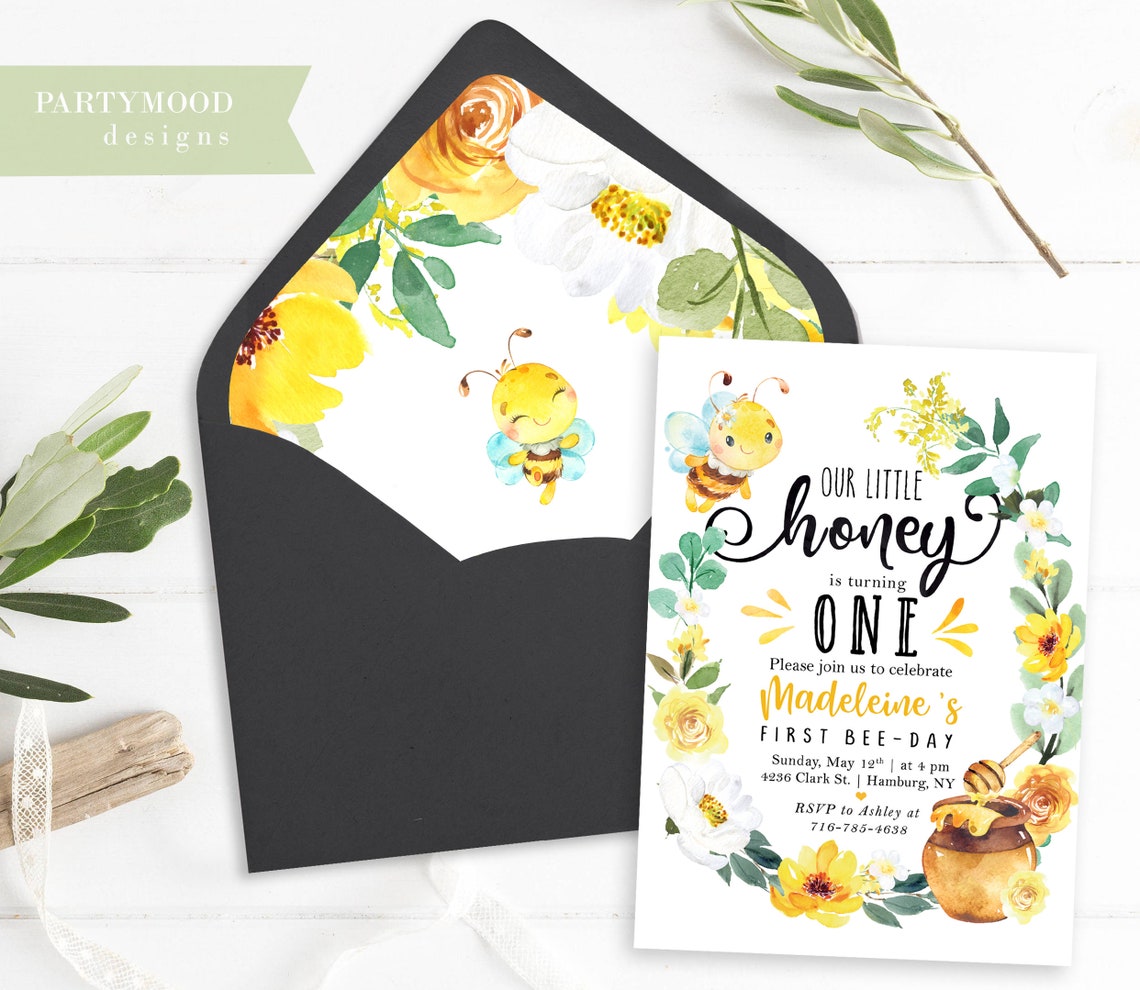 Bee Birthday Invitation Editable Beehive Invite Little Honey - Etsy