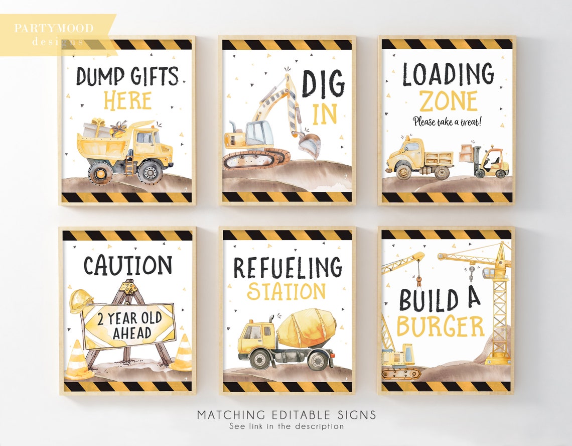 Editable Construction Welcome Sign, Reception, Construction Birthday ...