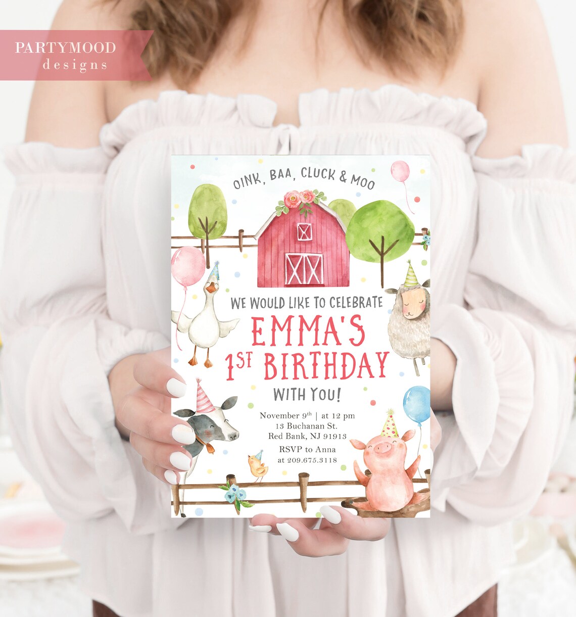 Farm Animals Birthday Invitation Editable First Birthday - Etsy