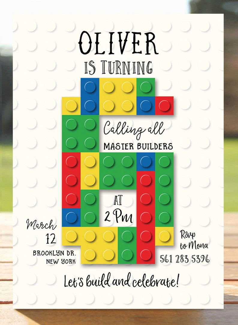 Building Blocks Invitation, Blocks Birthday Party, Builders, Building ...