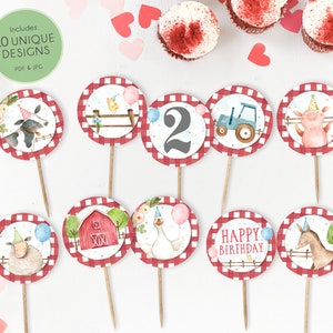Farm Cupcake Toppers, Centerpieces, Cupcakes, Farm Animals, Boy Second ...