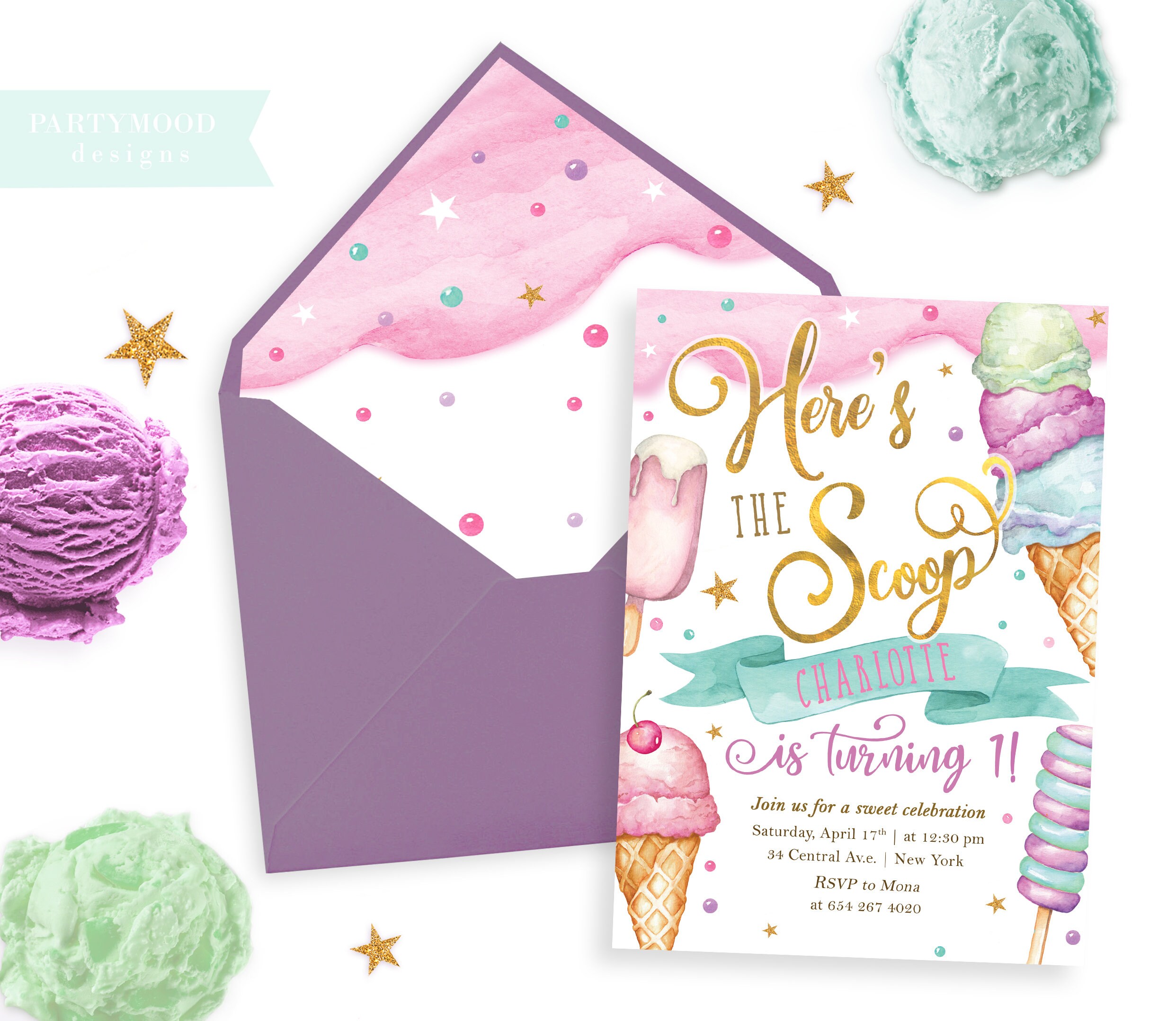 Ice Cream Envelope Liners Liner Set Here's The Scoop | Etsy