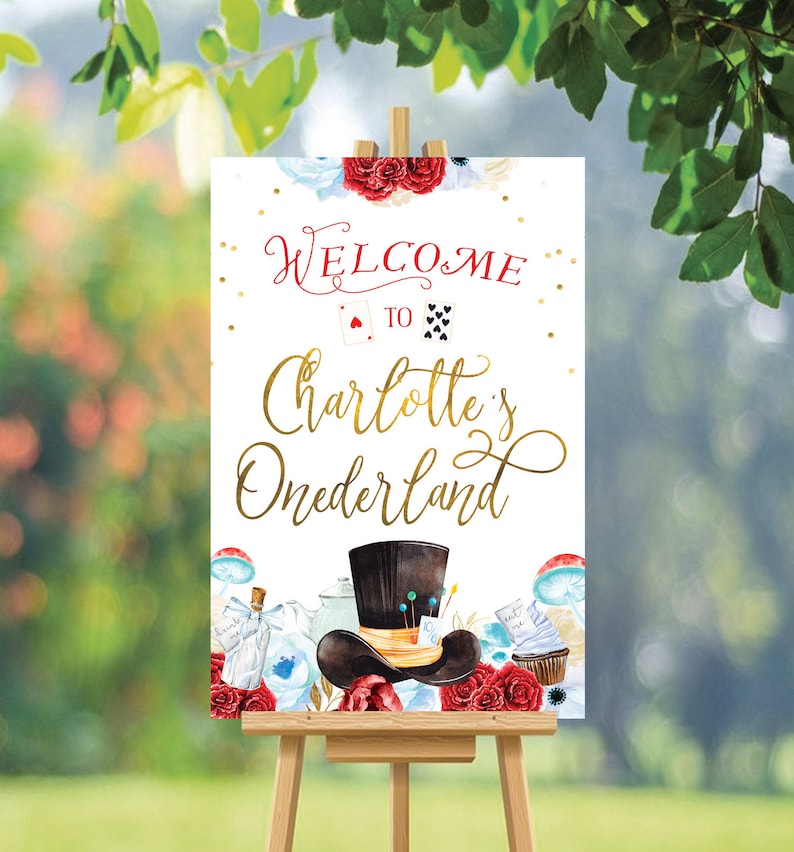 Alice in Wonderland Down the Rabbit Hole Sign Onederland | Etsy