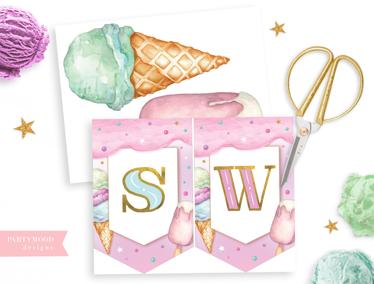 Ice Cream SWEET ONE Banner, One is Sweet, Here's the Scoop, Sweet One ...