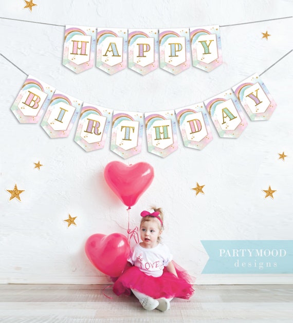 Rainbow Happy Birthday Banner HBD Rainbow Birthday Decor - Etsy