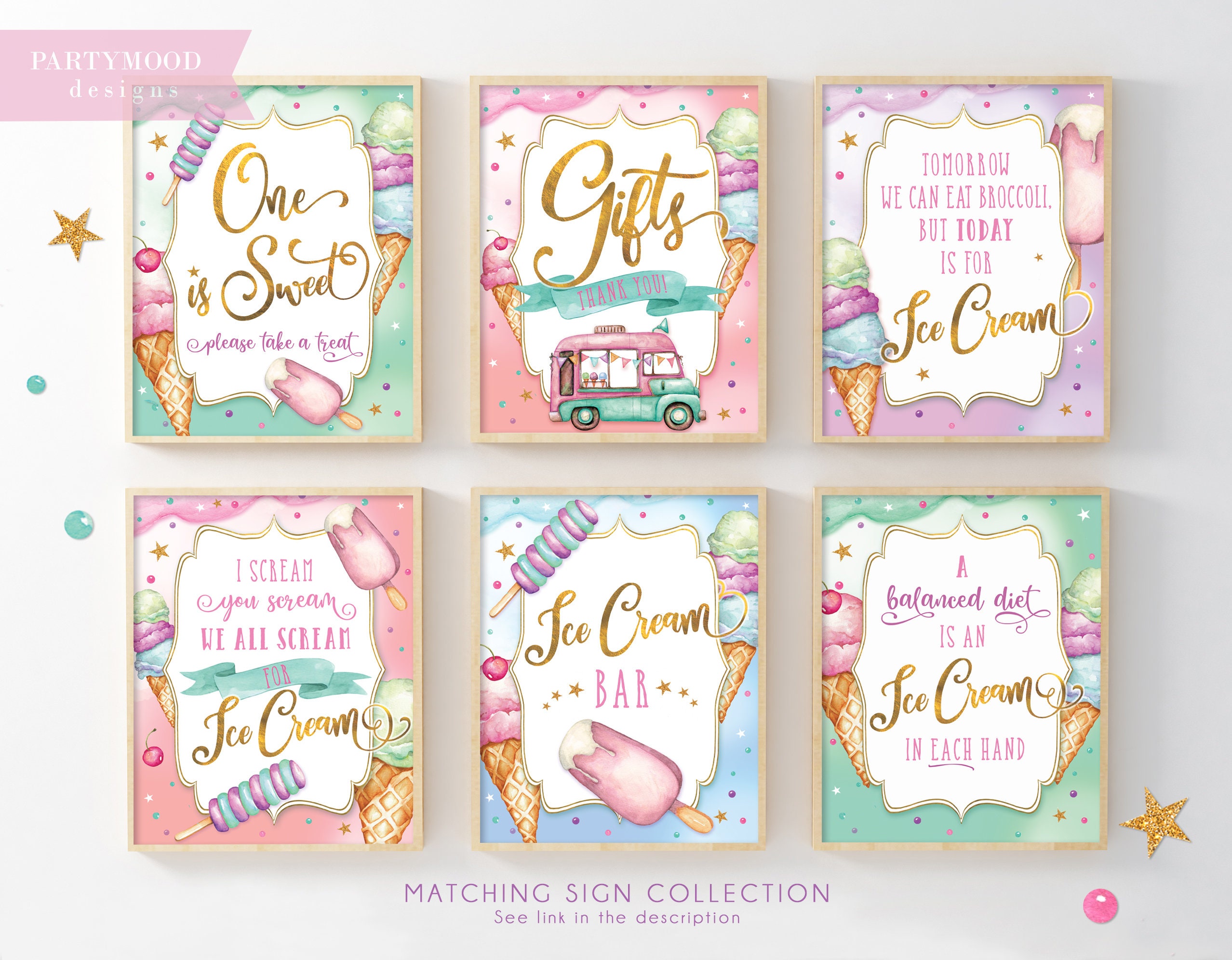 Two Sweet Ice Cream Backdrop, Editable Sign, Here's the Scoop, Sweet ...