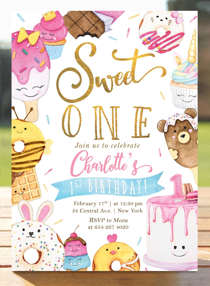 Candy Birthday Invitation Sweet One Invite Candyland Sweet | Etsy