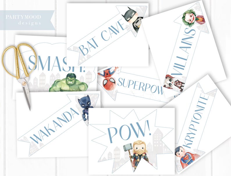 Superheroes Birthday Sign, Directional Arrows, Fun Superhero Signs ...