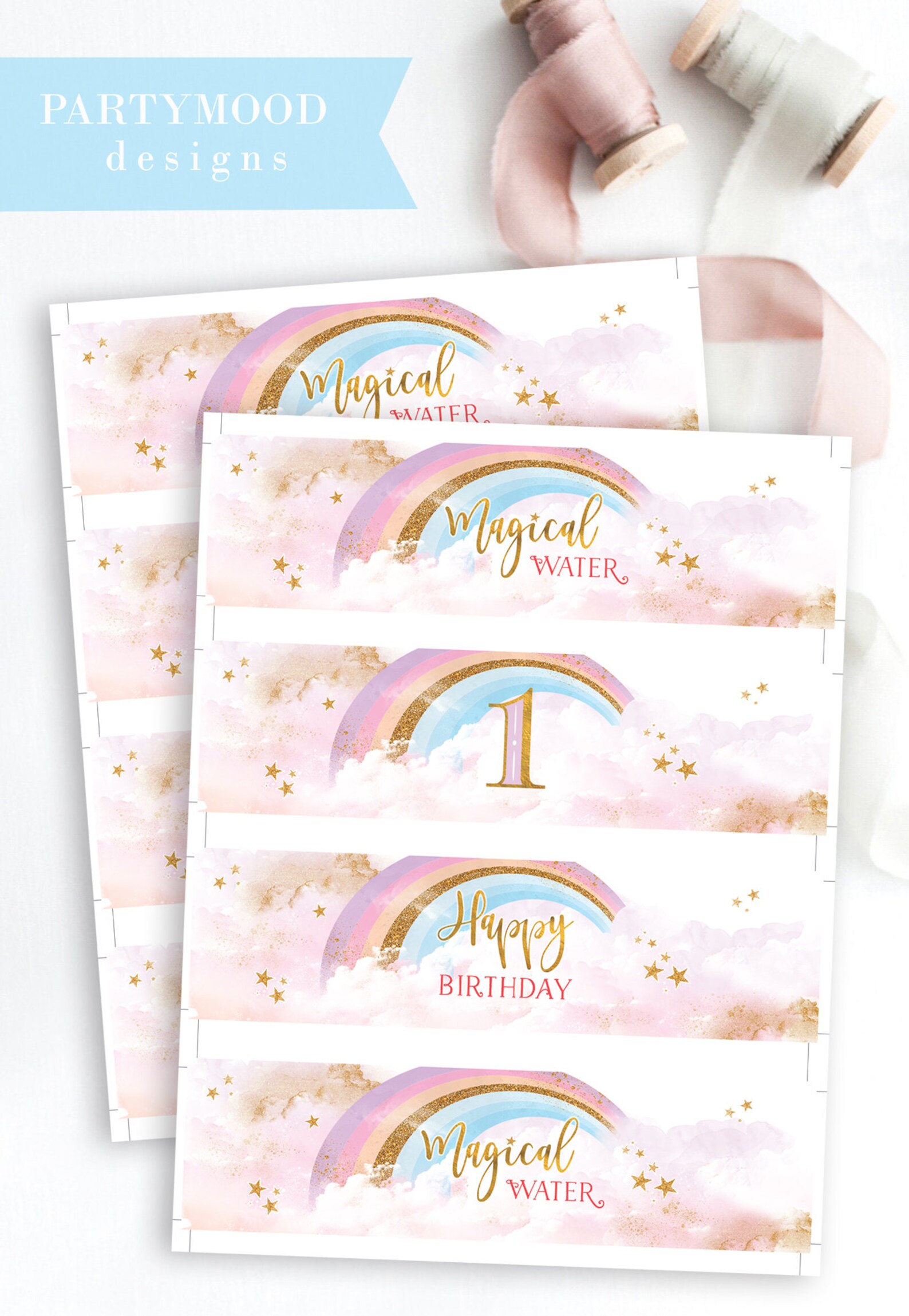Rainbow Water Labels Rainbow Birthday Invite Magical Party - Etsy