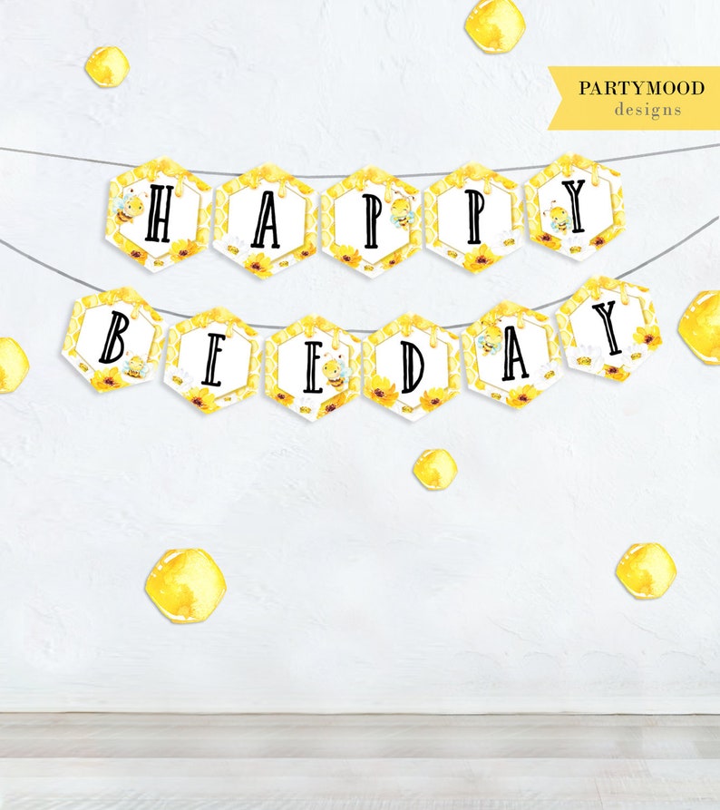 Bee Happy Birthday Banner Happy Bee Day Banner Little Honey - Etsy