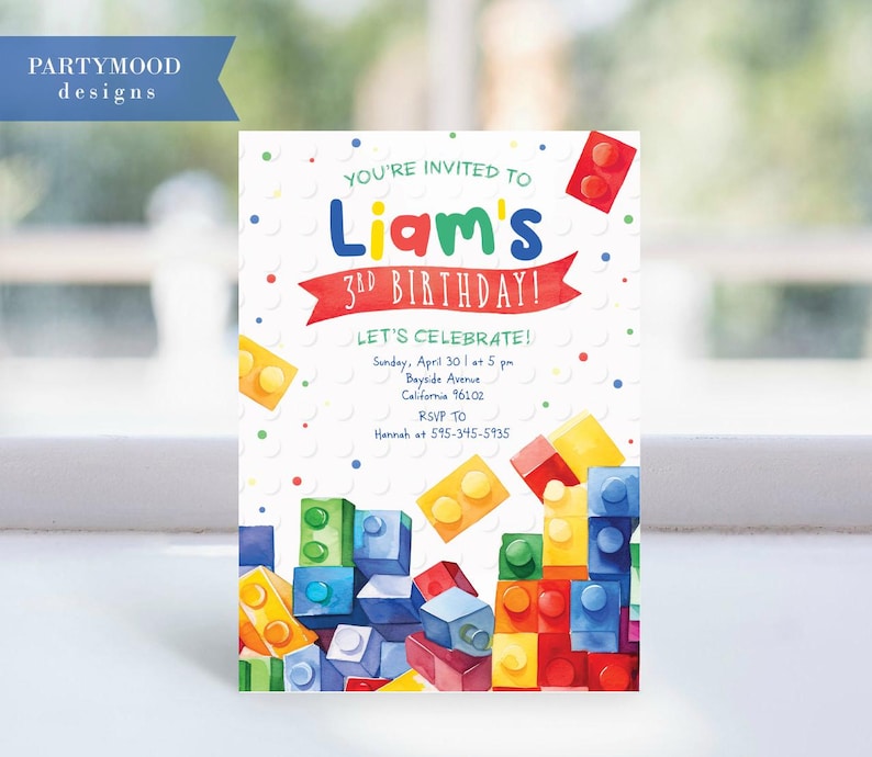 Editable Building Blocks Invitation, Bricks Birthday Party, Building ...