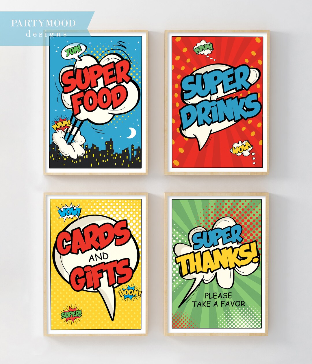 Superheroes Party Signs, Drinks Gifts Food Favors Sign Table Decor ...