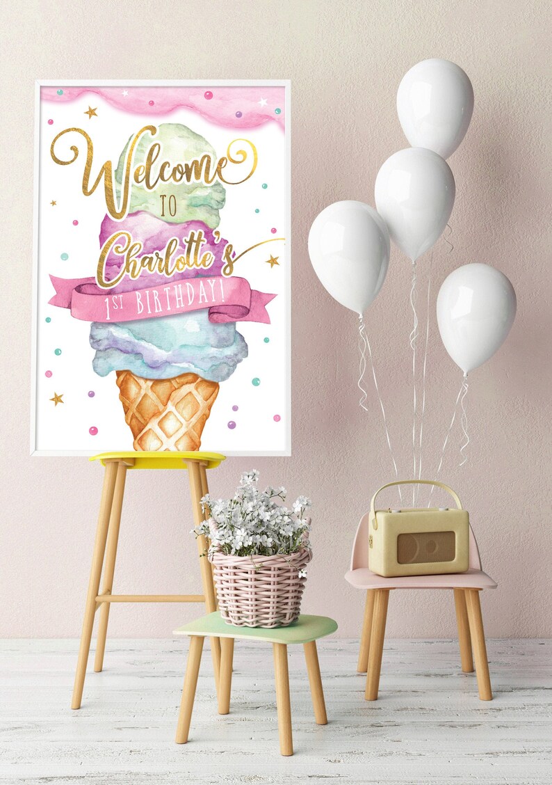 Ice Cream Welcome Sign Editable Here's the Scoop Sweet - Etsy