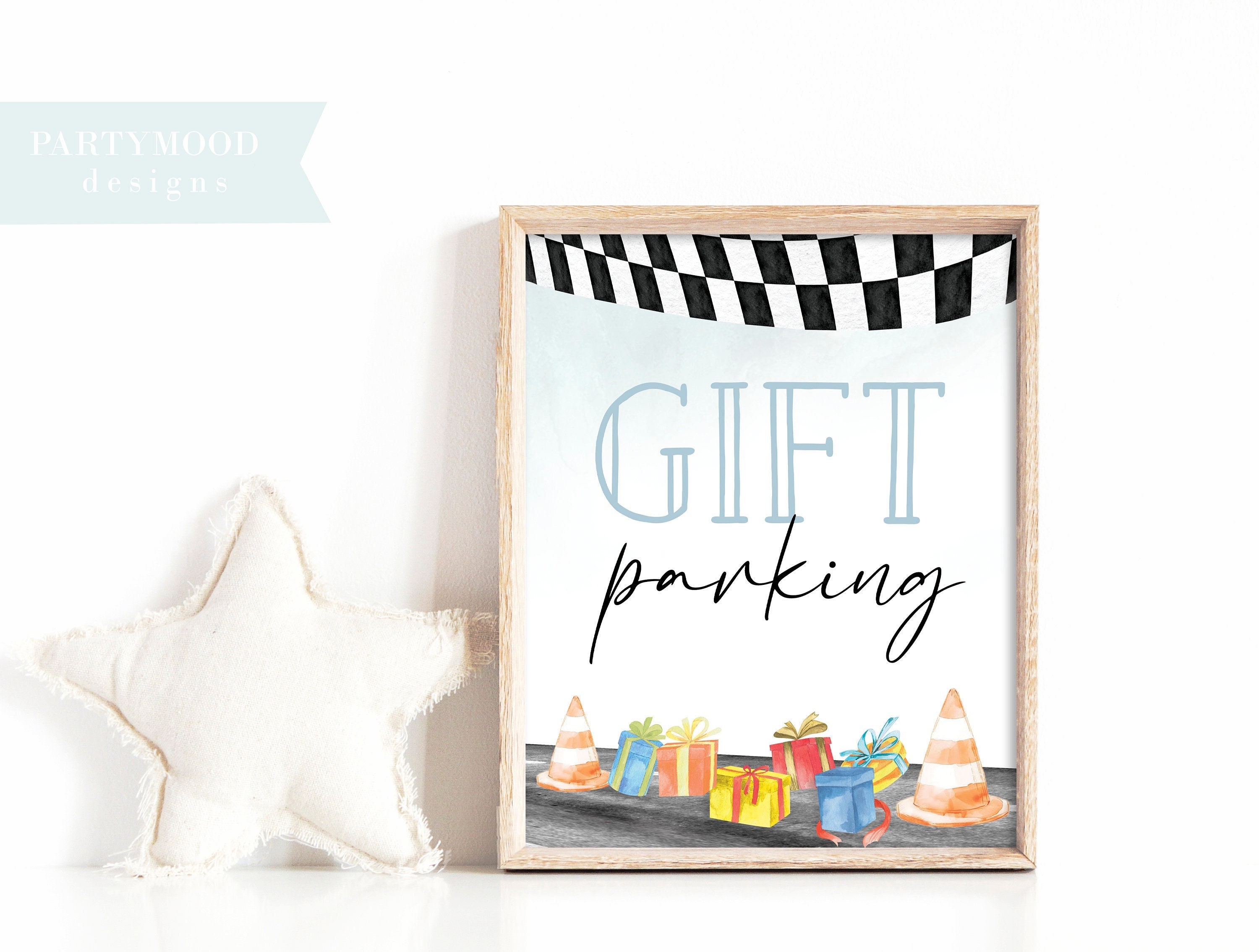 Gift Parking Sign, Fast One Cards and Gifts Sign, Race Car Birthday ...