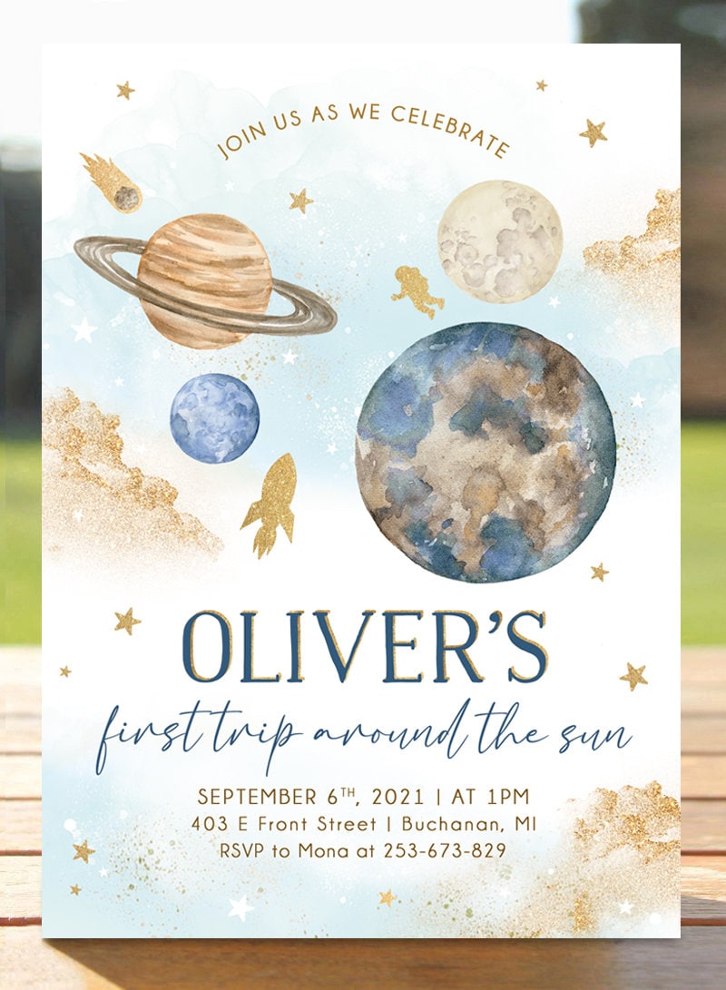 Outer Space Birthday Invitation First Trip Around the Sun - Etsy