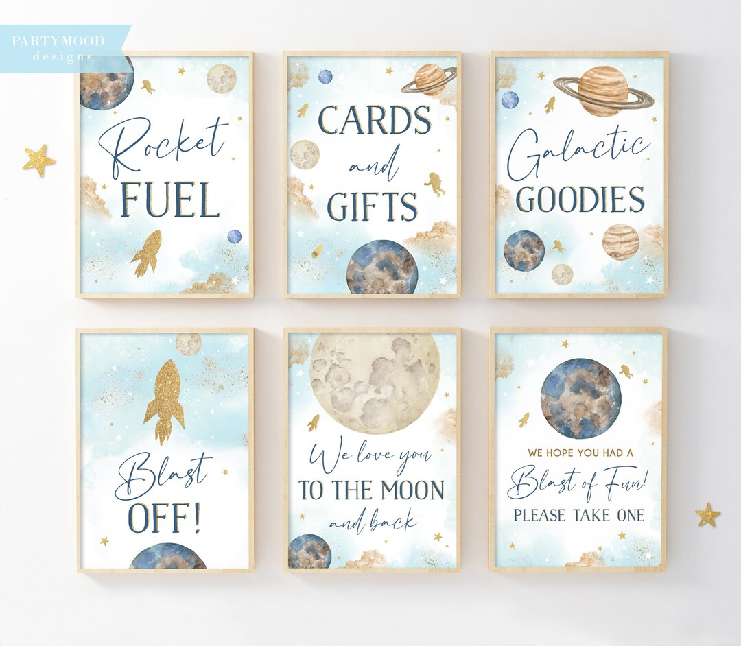 Outer Space Signs, Set of 6 Fun Signs, Space Theme, First Trip Around ...