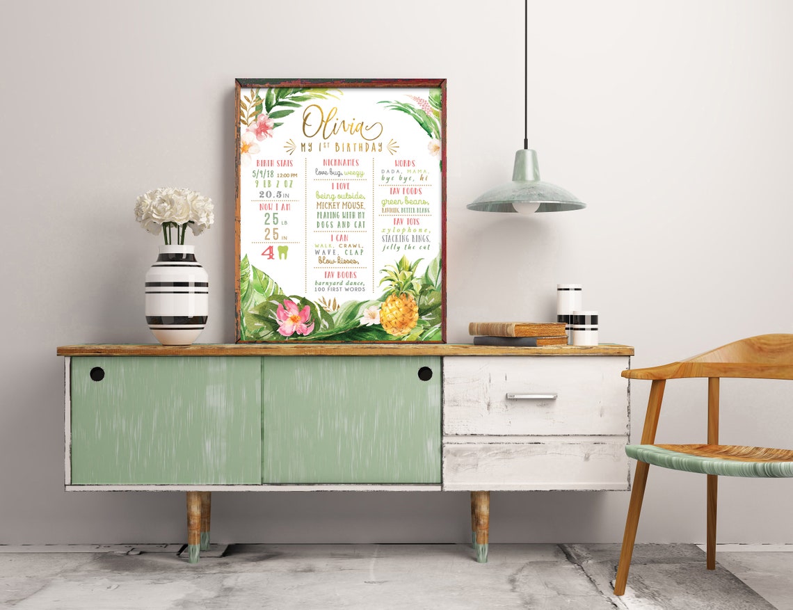 Pineapple Milestone Poster Baby Infographic Party decor | Etsy