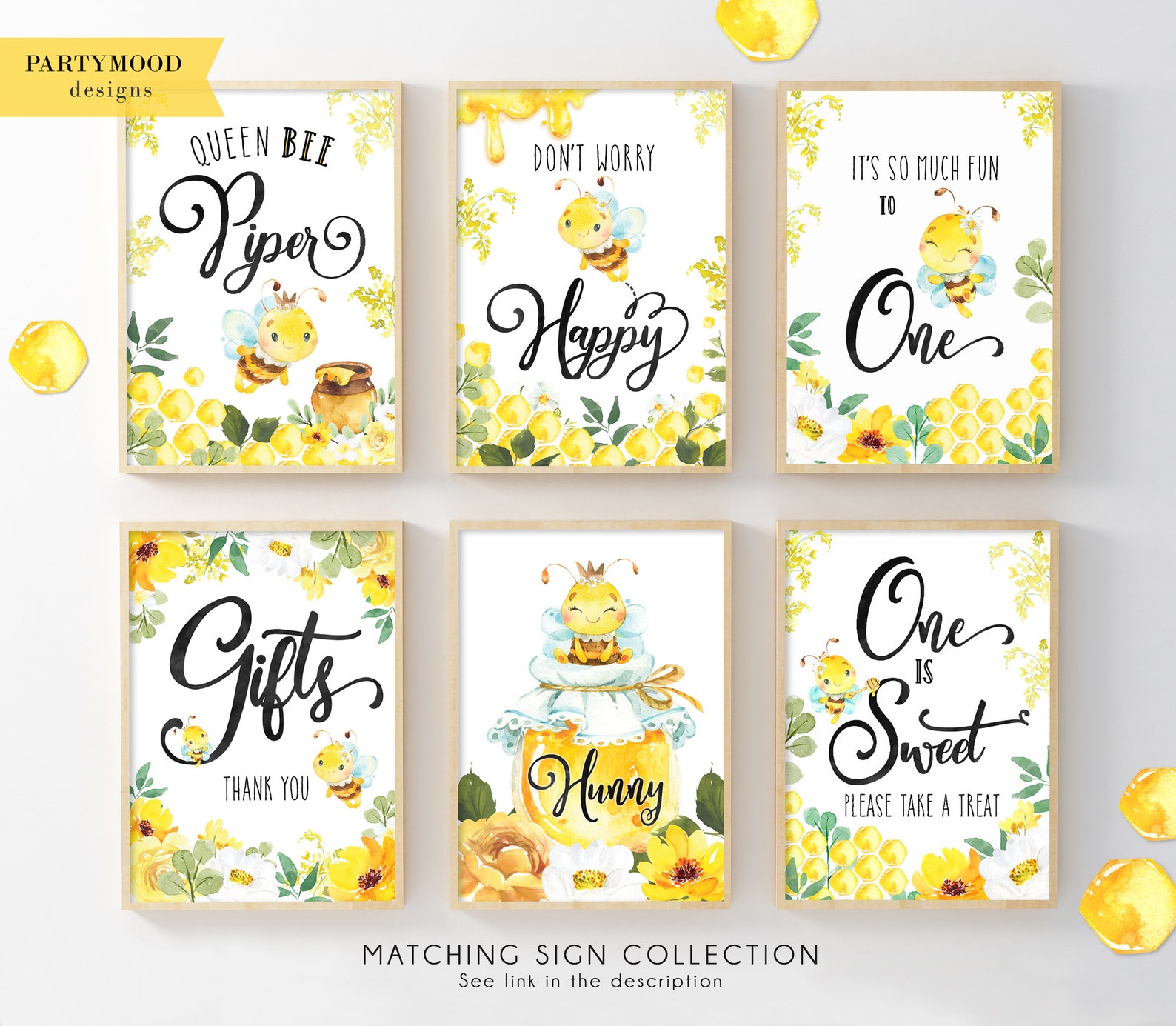 Bee Tags Hexagon Bee Tag Bumble Bee Decor Double Sided Tag | Etsy