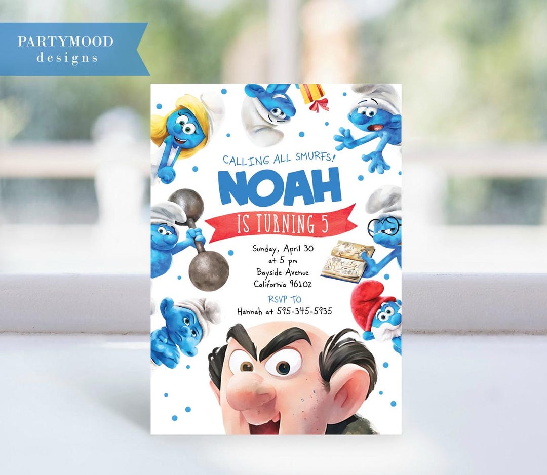 Editable Smurfs Birthday Invitation, Smurfs Invite, Smurfs Movie ...