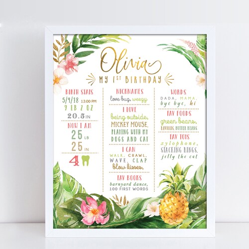 Pineapple Milestone Poster Baby Infographic Party Decor - Etsy