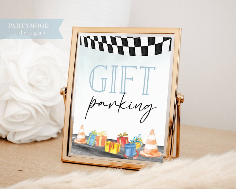 Gift Parking Sign, Fast One Cards and Gifts Sign, Race Car Birthday ...