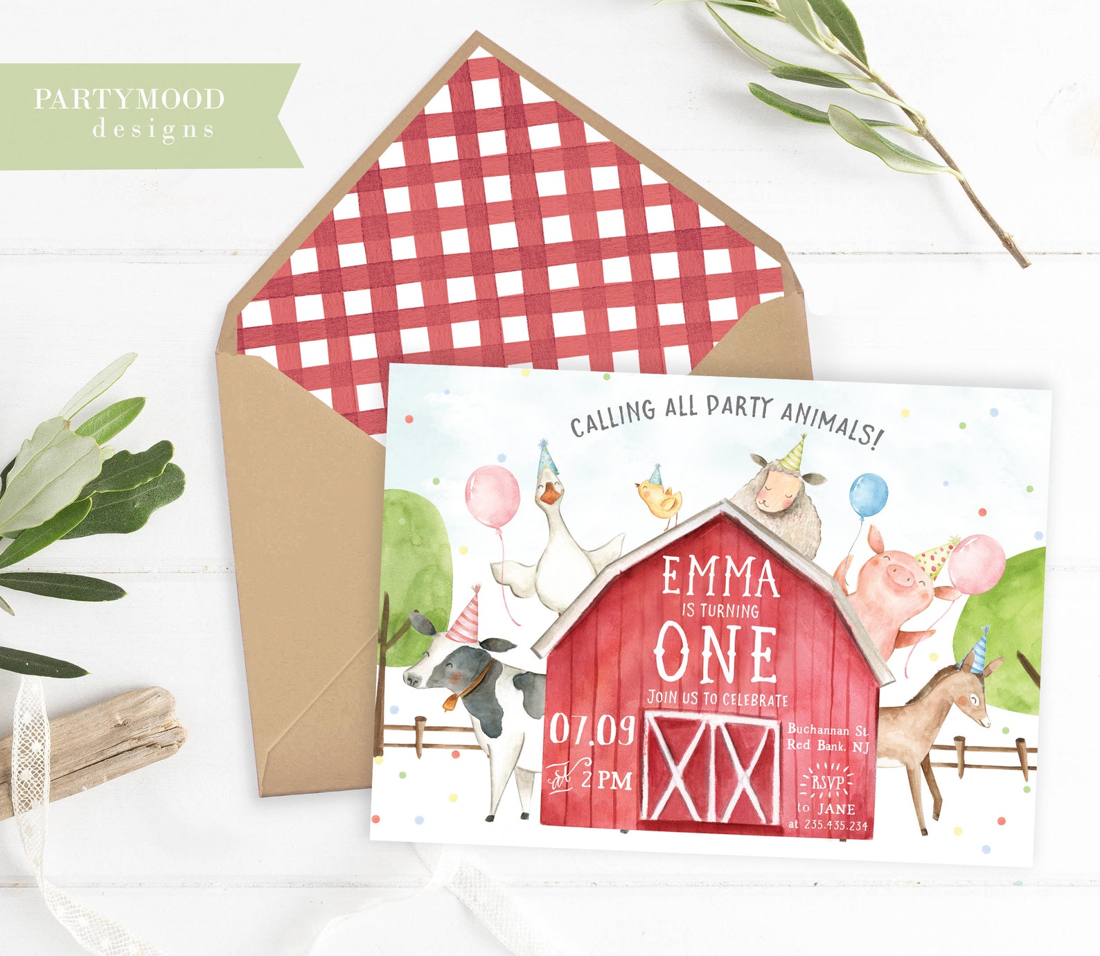 Farm Animals Birthday Invitation, First Birthday Invite, Party Animals ...