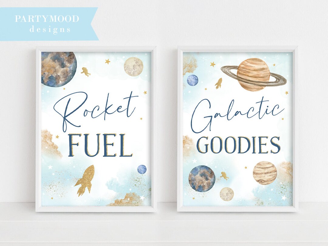 Outer Space Signs, Rocket Fuel, Galactic Goodies, Set of 2 Fun Signs ...