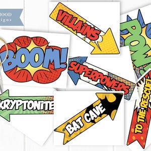 Superhero Welcome Sign Birthday Directional Arrows Superheroes Fun ...