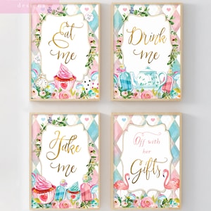 Alice in Wonderland Party Signs, Eat Me, Drink Me, Gifts Sign, Take Me ...