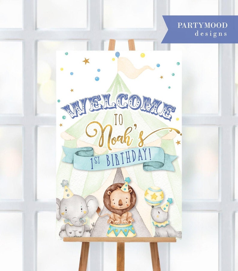 Circus Carnival Welcome Sign, Circus Animals, Circus Boy's 1st Birthday ...