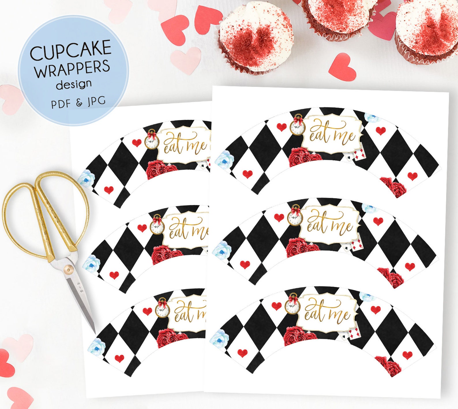 Alice in Wonderland Cupcake Wrappers Eat Me Wrapper - Etsy