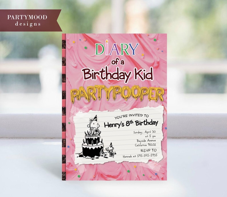 Diary of a Wimpy Kid Birthday Invitation, Wimpy Kid Party Pooper ...