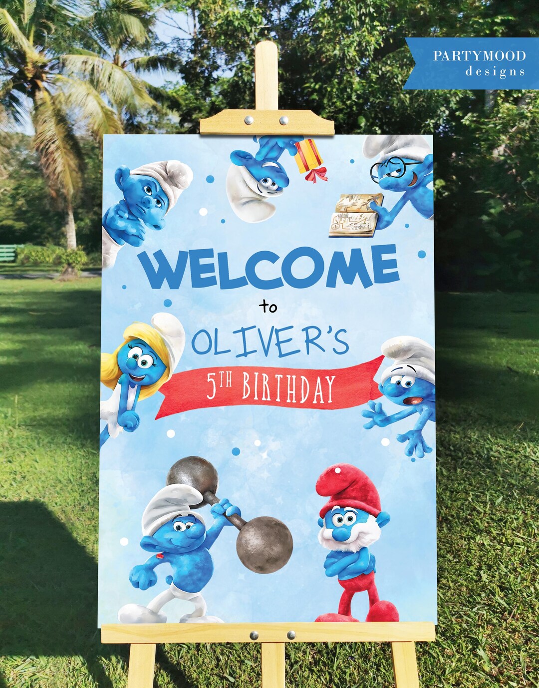 Smurfs Birthday Welcome Sign, Editable Smurf Reception Sign, Smurfs ...