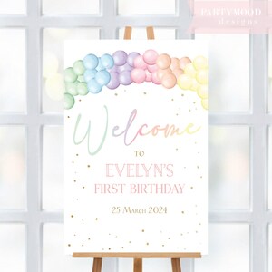 Pastel Rainbow Welcome Sign, Balloon Arch Poster Pastel 1st Birthday ...