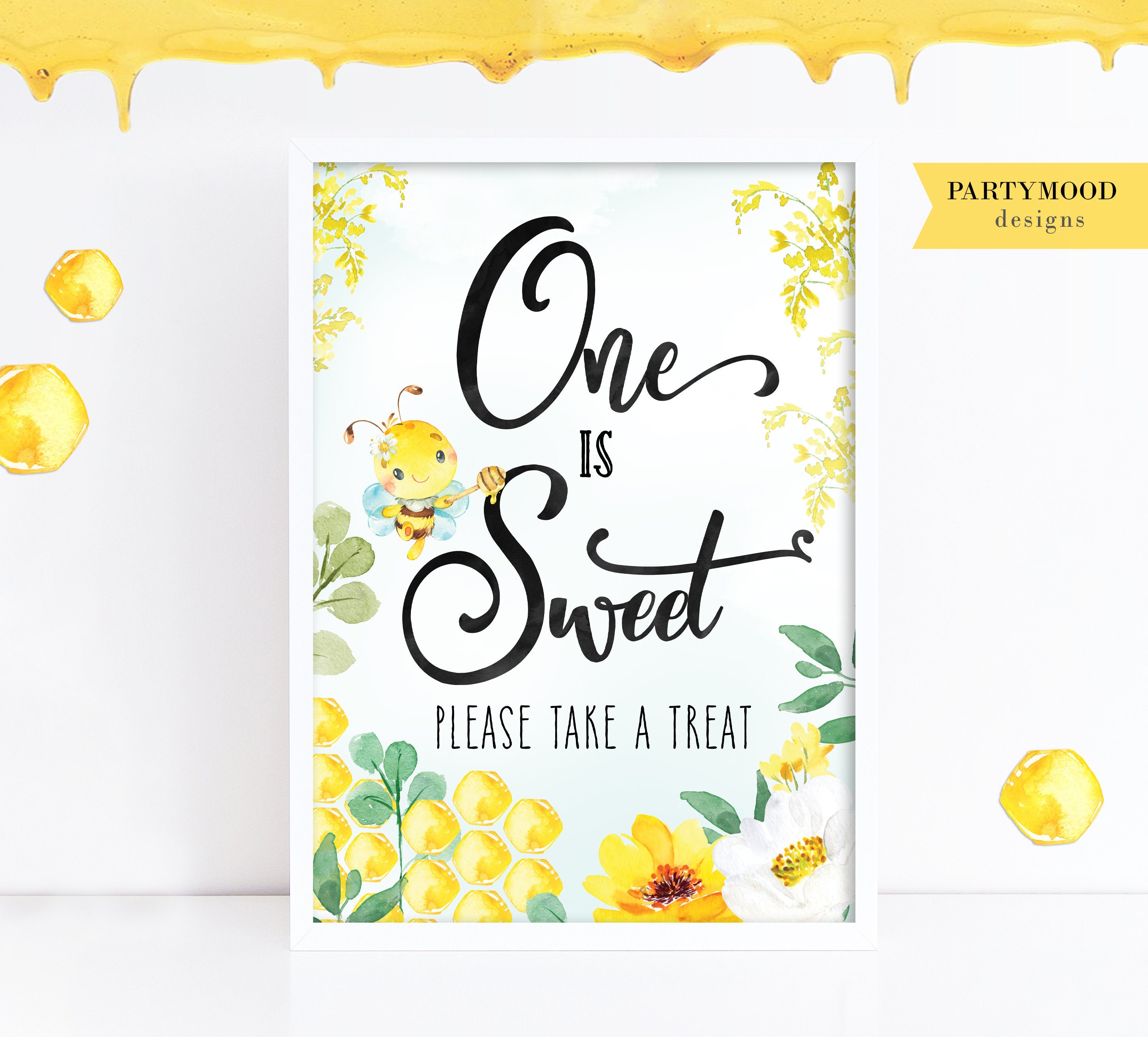One is Sweet Sign Bee Birthday Signs Treats Our Little - Etsy