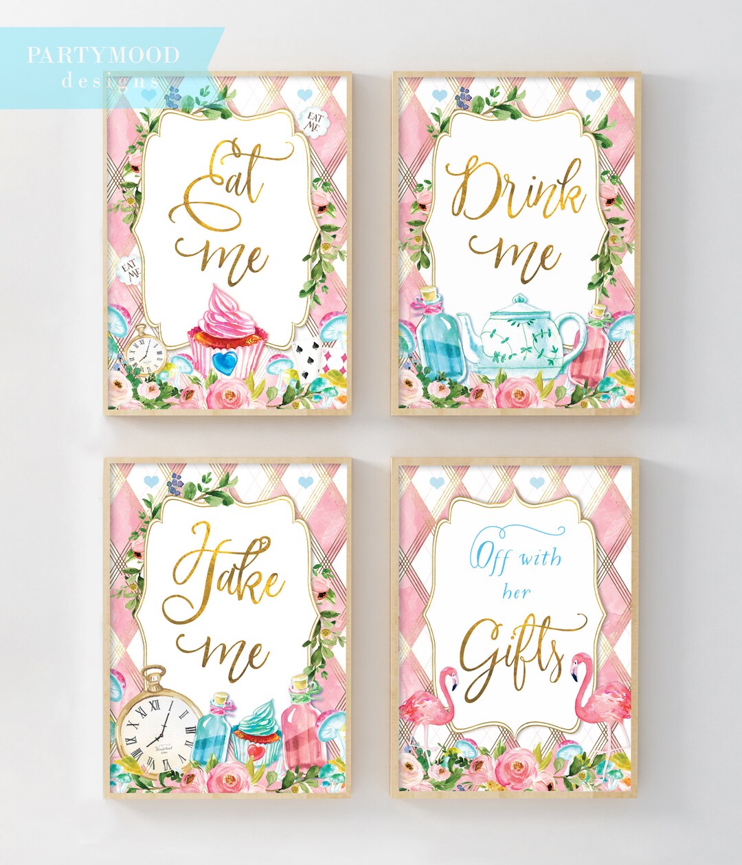 Alice in Wonderland Party Signs, Eat Me, Drink Me, Take Me, Gifts Sign ...