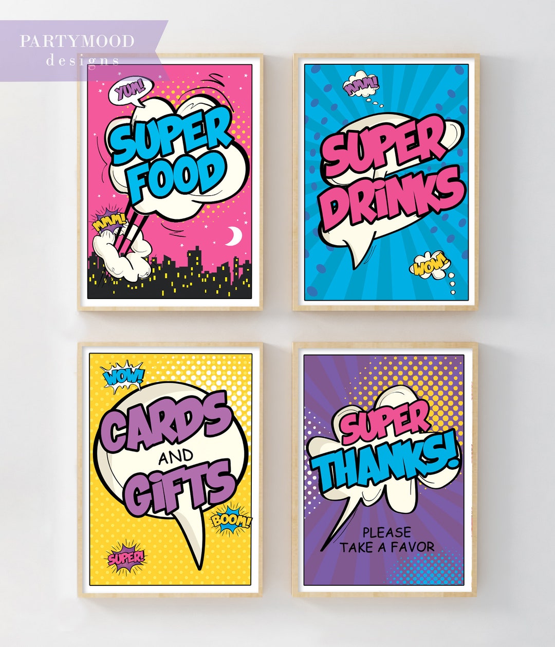 Superhero Party Signs, Food Drinks Gifts Favors Sign, Table Decor ...