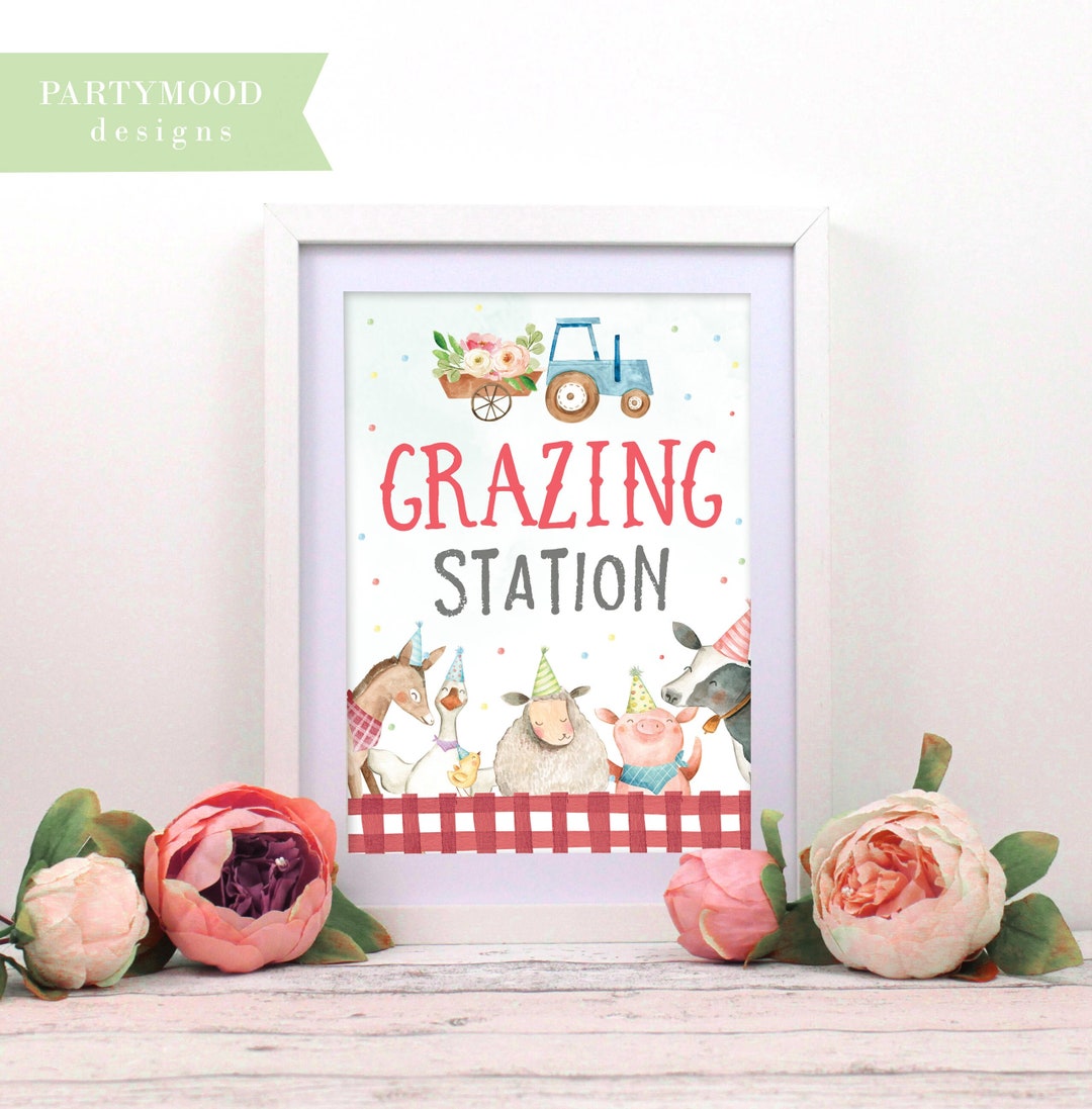 Grazing Station Food Sign, Fun Farm Signs, Farm Animals Table Decor ...