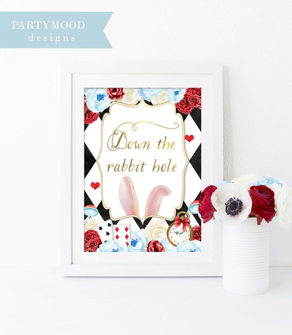 Alice in Wonderland Down the Rabbit Hole Sign Onederland | Etsy