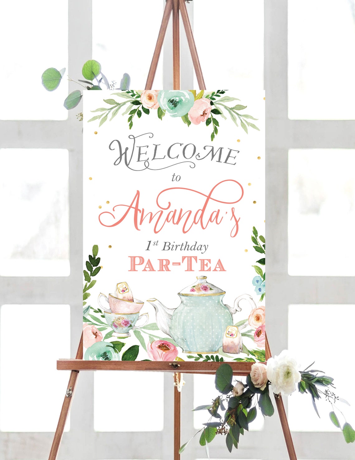 Floral Tea Party Welcome Sign Girl 1st Birthday High Tea | Etsy