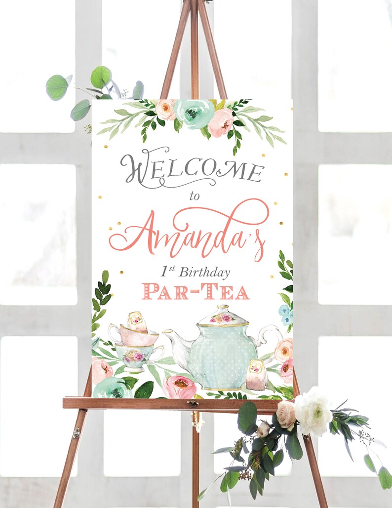 Floral Tea Party Welcome Sign Girl 1st Birthday High Tea | Etsy