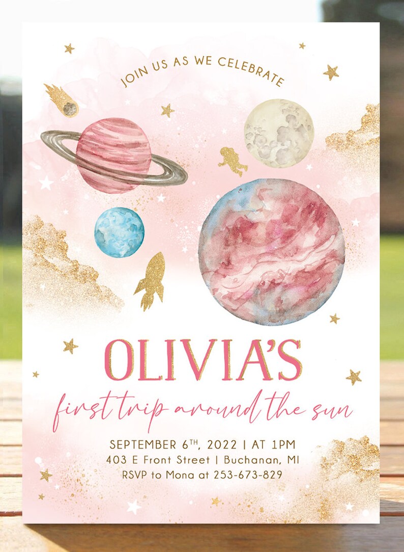 Outer Space Birthday Invitation First Trip Around The Sun Etsy
