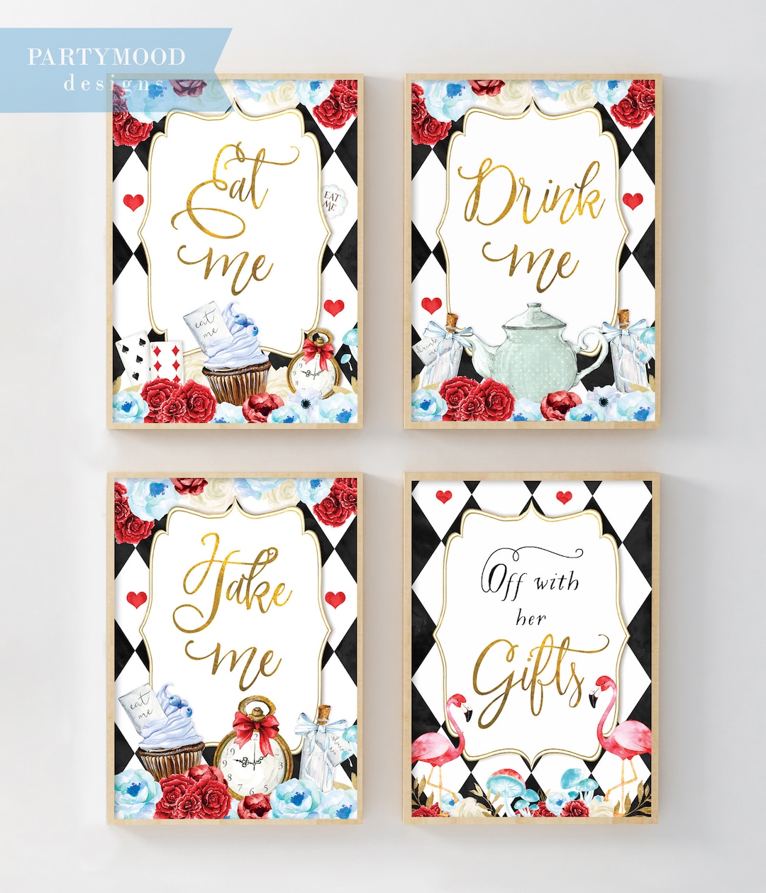 Alice in Wonderland Party Signs, Eat Me, Drink Me, Gifts Sign Take Me ...