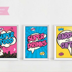 Superhero Party Signs, Food Drinks Gifts Sign, Table Decor, Superhero ...
