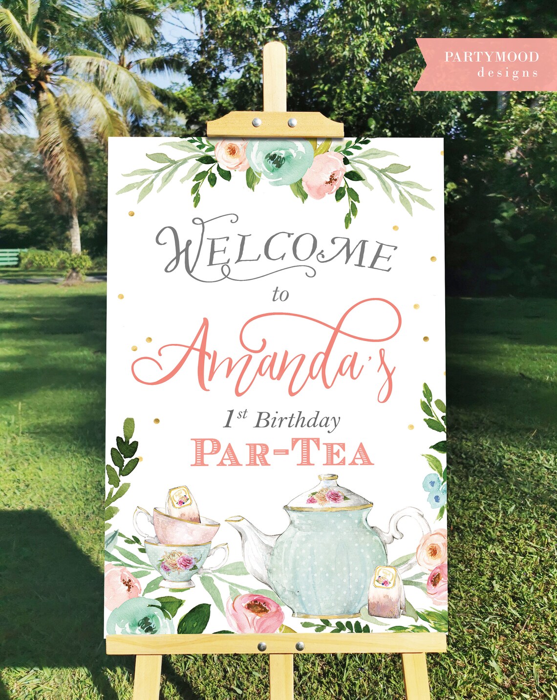 Floral Tea Party Welcome Sign, Girl 1st Birthday, High Tea Party Invite ...