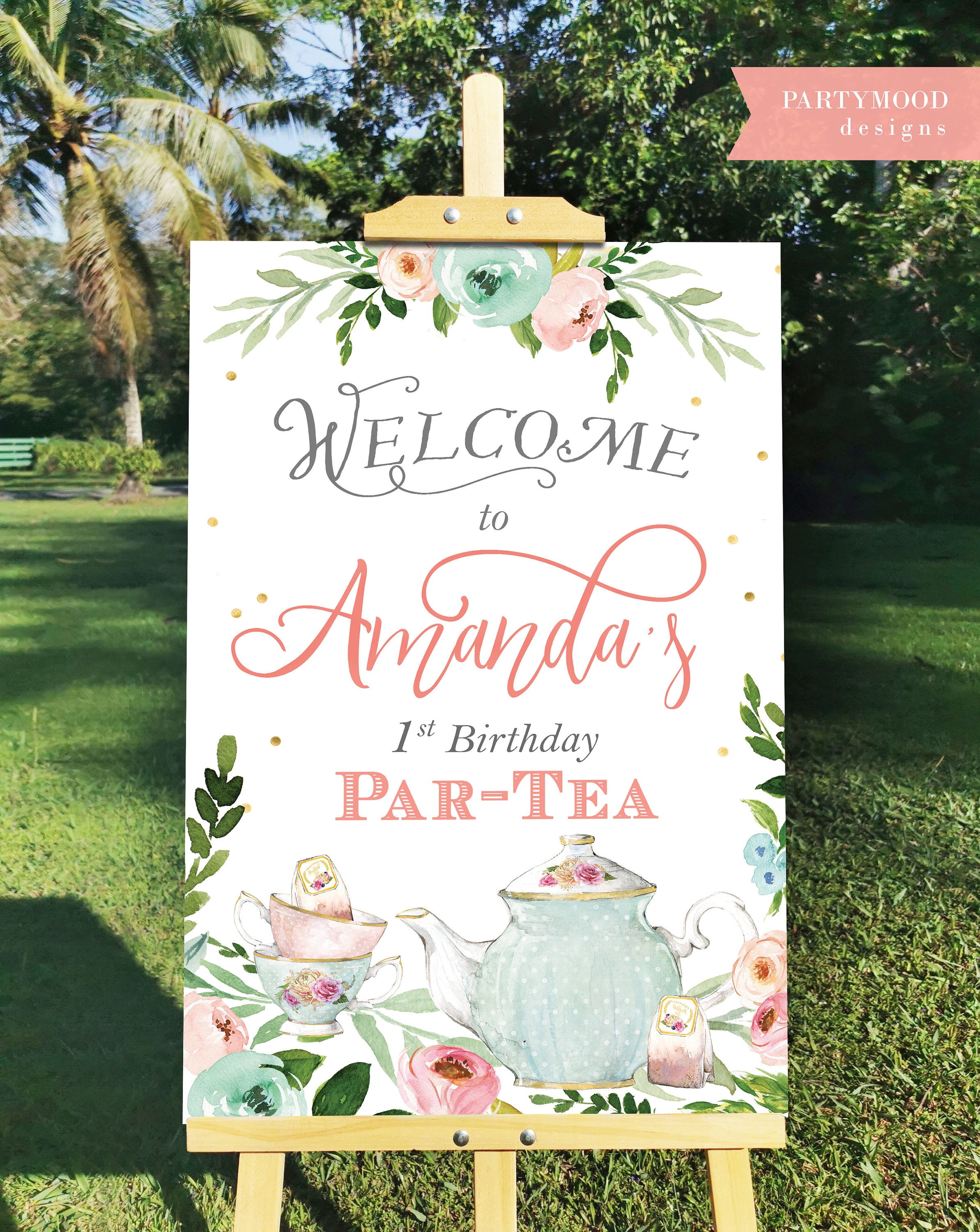 Floral Tea Party Welcome Sign Girl 1st Birthday High Tea | Etsy