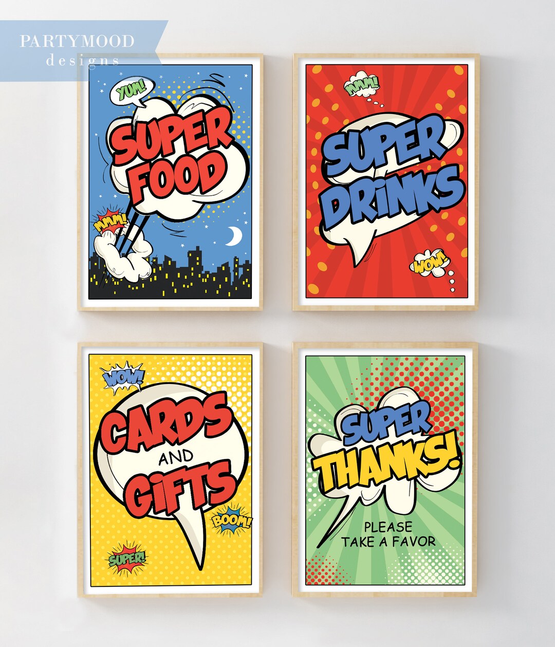 Superheroes Party Signs, Drinks Gifts Food Favors Sign Table Decor ...