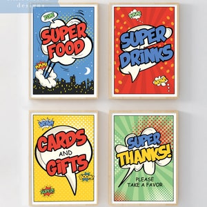 Superheroes Party Signs, Drinks Gifts Food Favors Sign Table Decor ...