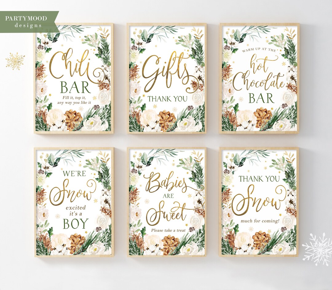 Winter Baby Shower Signs, Set of 6 Fun Signs, Babies Are Sweet, Holiday ...