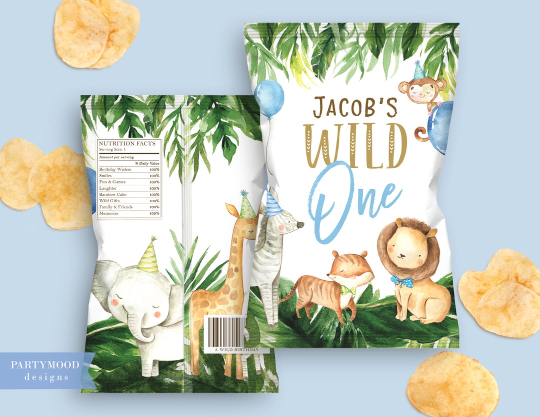Safari Chip Bag Wild One Chips Safari Animals Party - Etsy